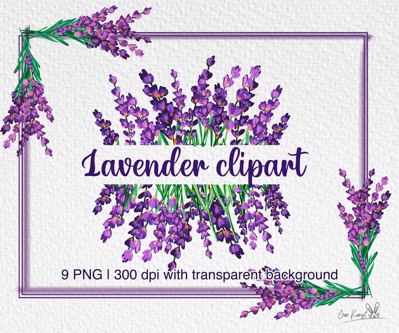 Hand Painted Lavender Clip Art Lavender PNG Frame Wreath Lavender ...