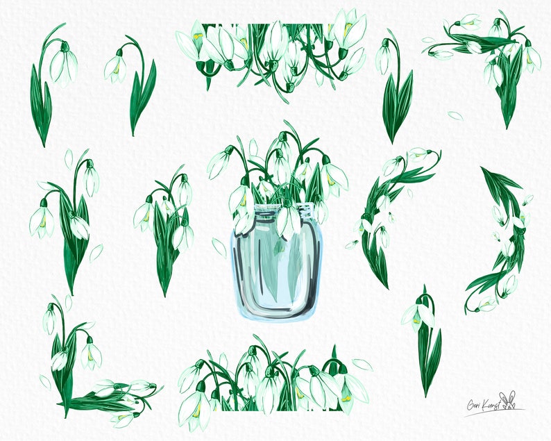 Snowdrop Clipart | Spring Flowers Clipart | White Snowdrops for Spring ...