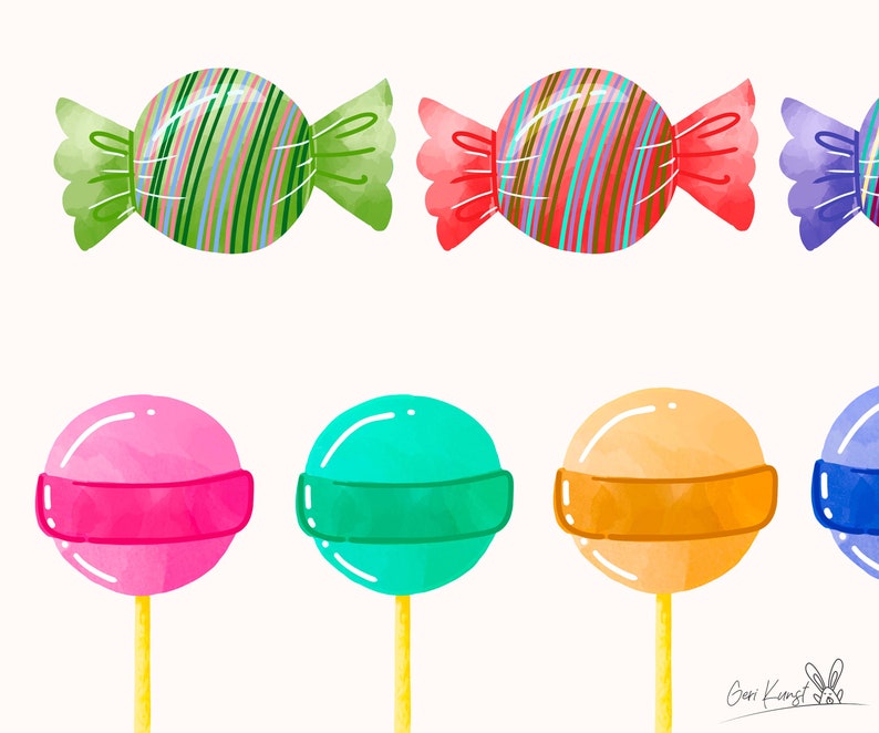 Cute Hand Painted Candy Clipart, Lollipops Clipart. Digital Download ...