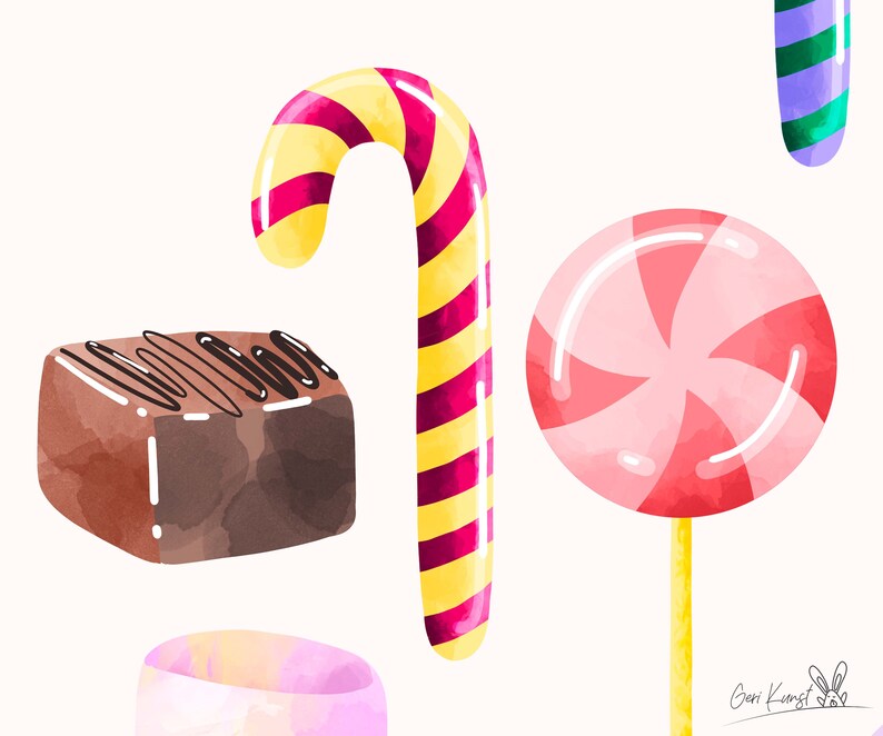 Cute Hand Painted Candy Clipart, Lollipops Clipart. Digital Download ...