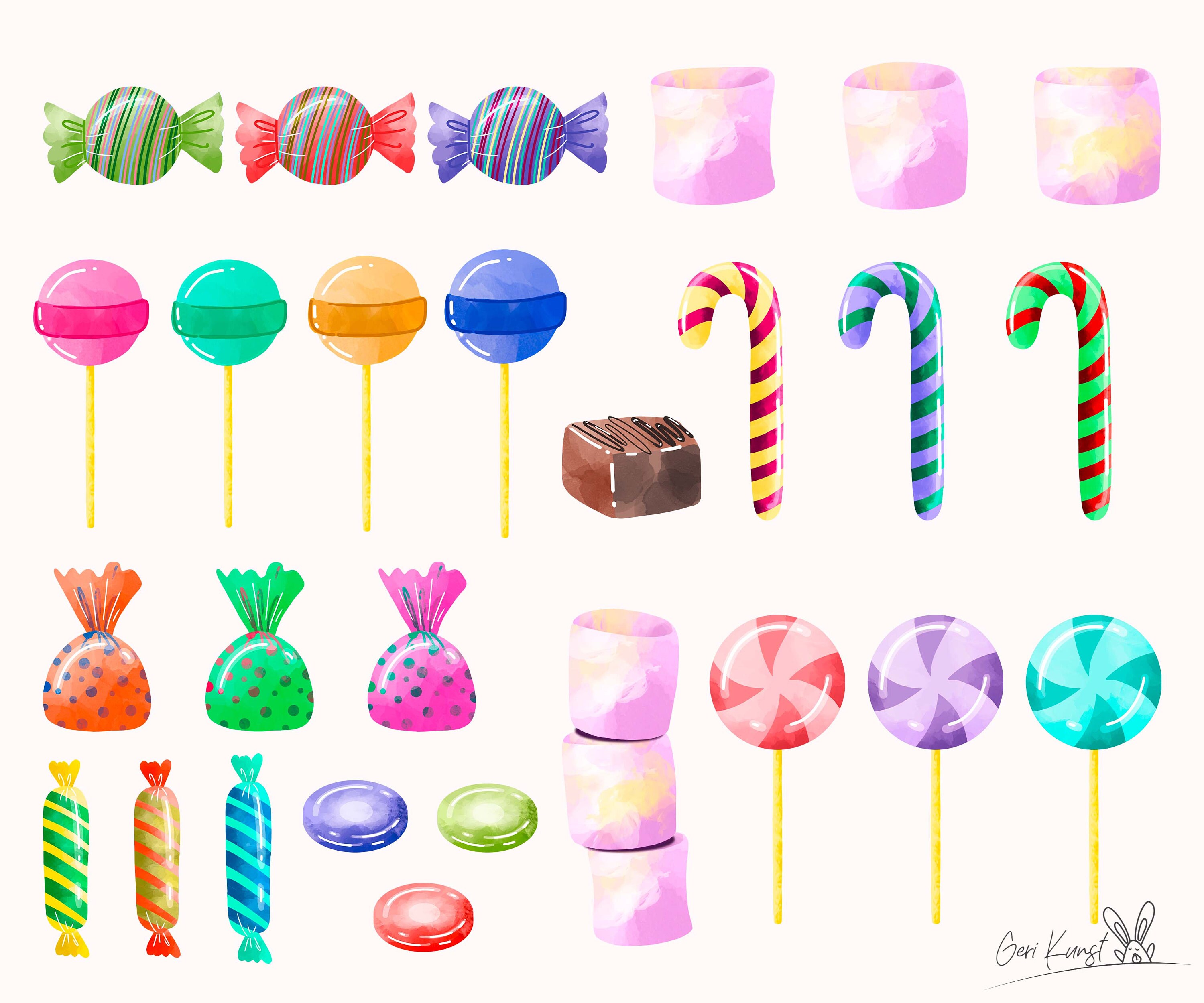 Cute Hand Painted Candy Clipart, Lollipops Clipart. Digital Download ...
