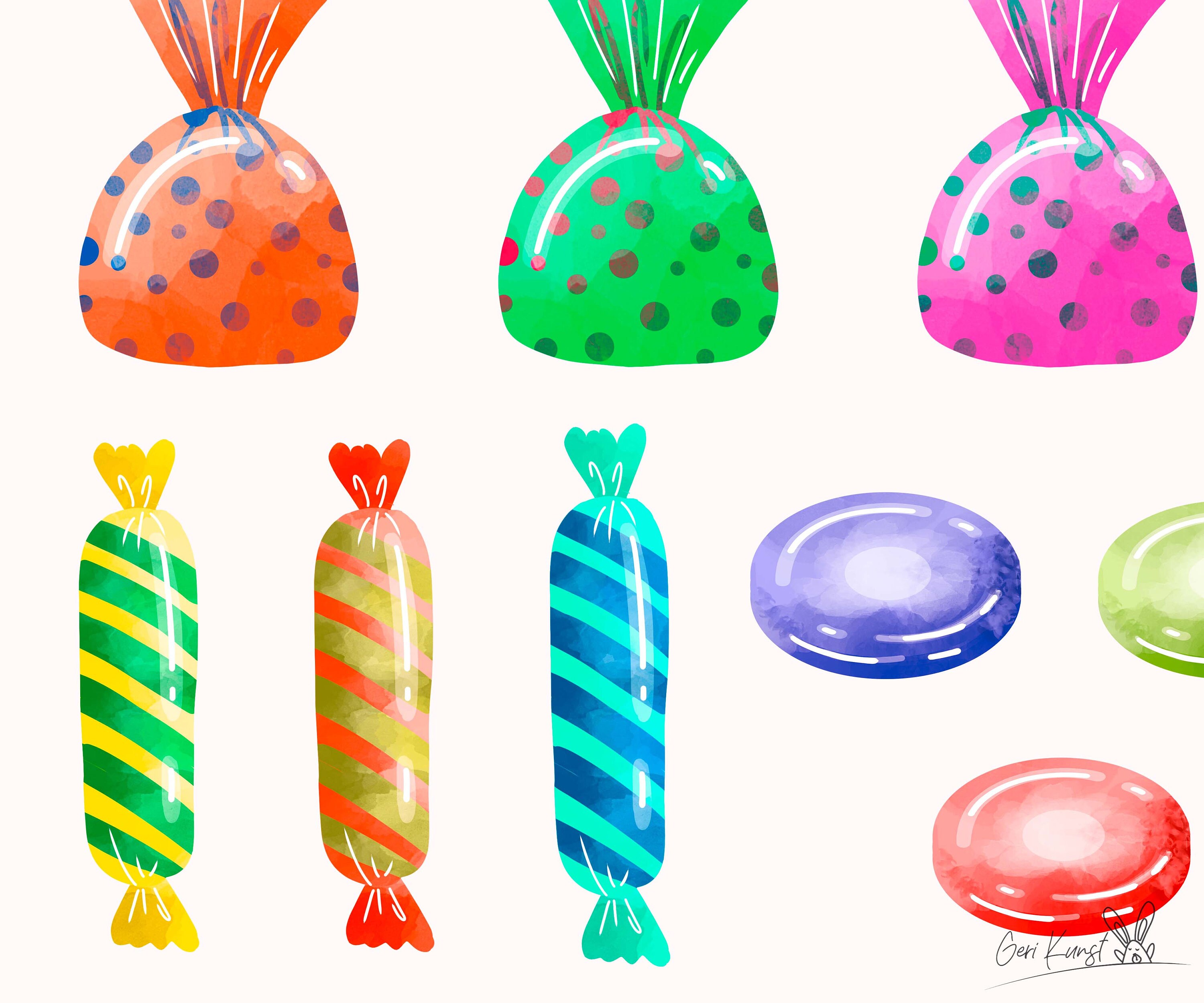 Cute Hand Painted Candy Clipart, Lollipops Clipart. Digital Download ...