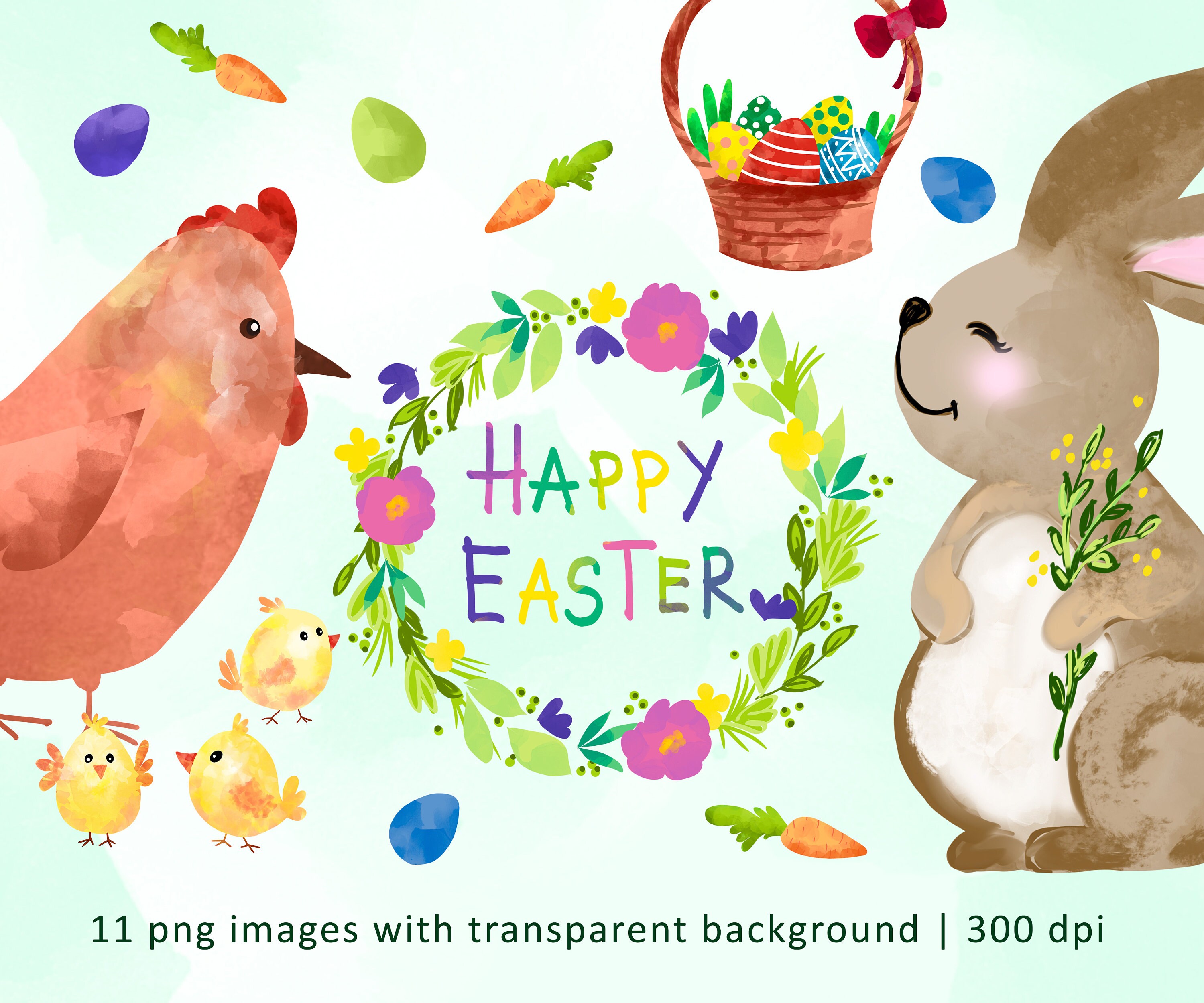 Easter Watercolor Clipart Bunny Watercolor Egg Clipart Easter Egg ...