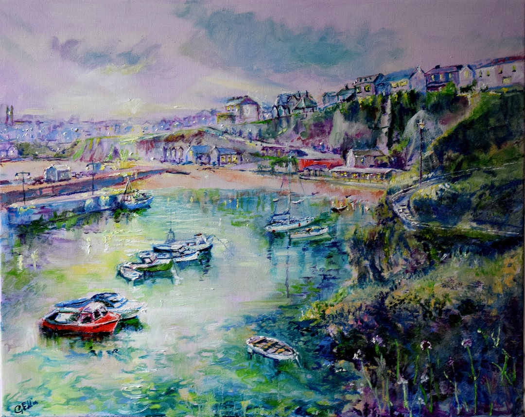 Fine Art, Original Landscape Oil Painting of Newquay Harbour Cornwall ...