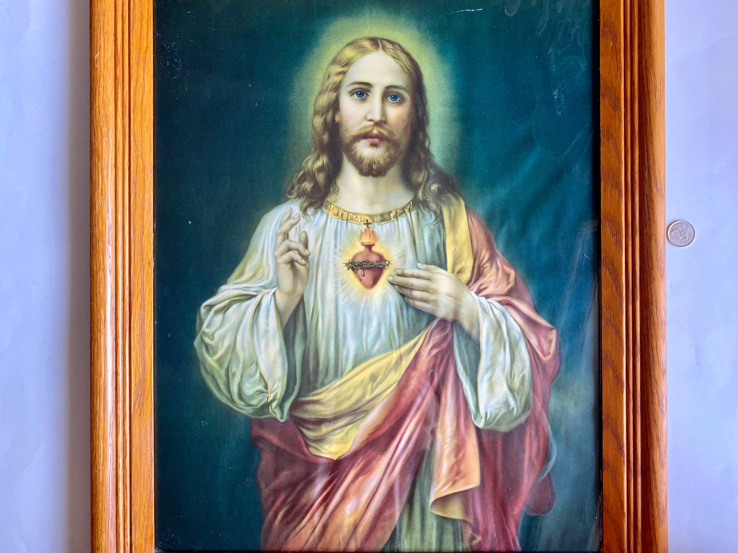 Vintage Jesus Lithograph Print Antique Sacred Heart of Jesus - Etsy