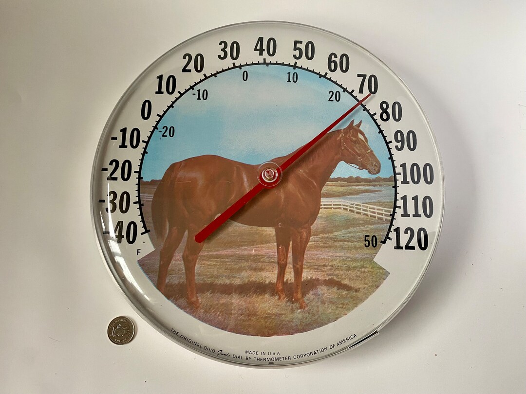 Vintage Round Horse Image Thermometer, American Made Jumbo Dial ...