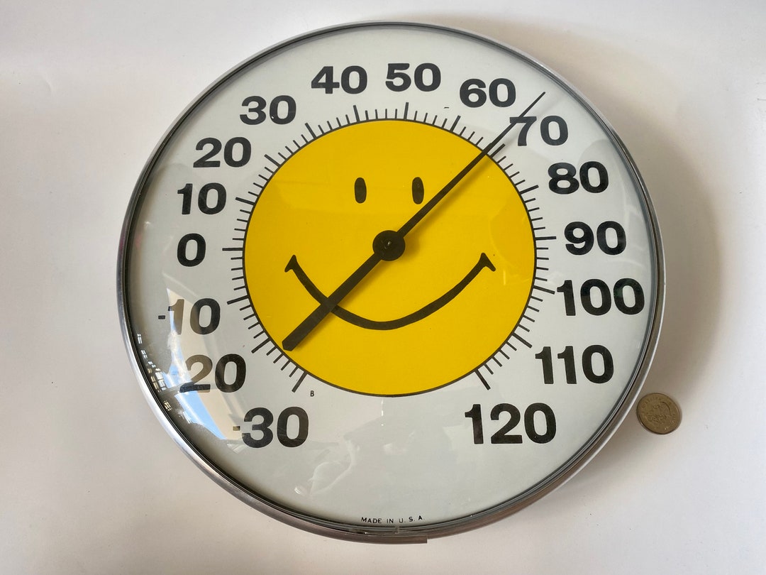 Vintage Round Thermometer, Smiley Face Jumbo Dial Thermometer, Emoji ...