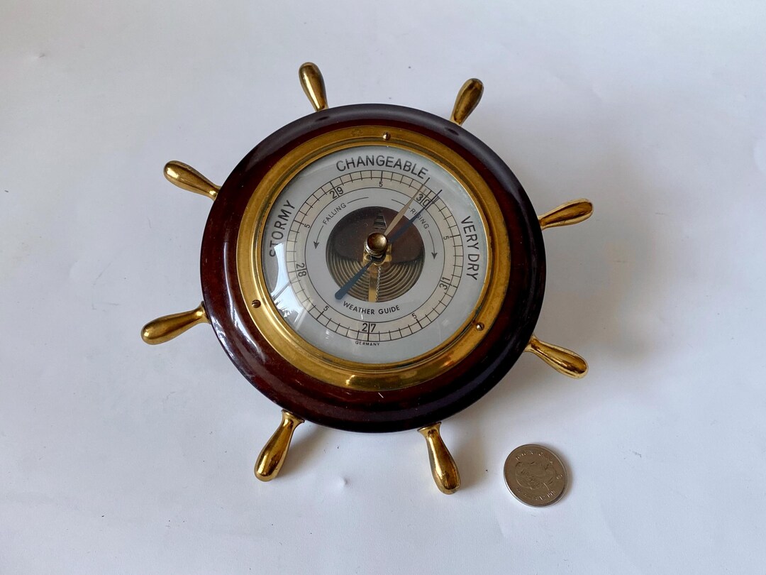 Vintage Marine Cased Barometer, Helm Shaped Barometer, Germany ...