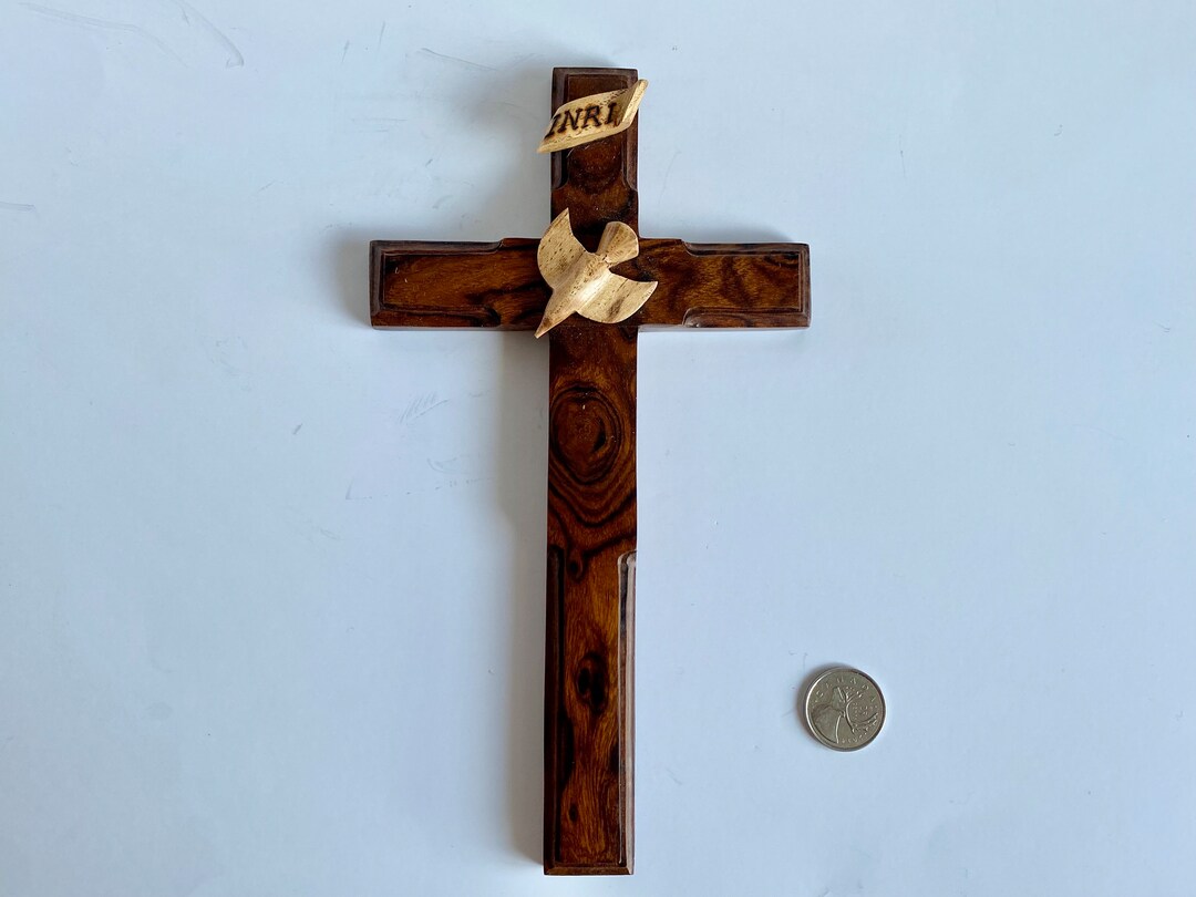 Vintage Wooden Cross With Dove, INRI Wall Cross, Christian Wall Art ...