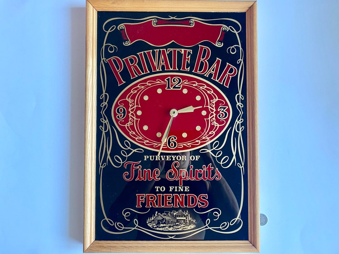 Vintage Bar Sign Clock, Private Bar Sign W/ Clock, Bar Decor Clock ...