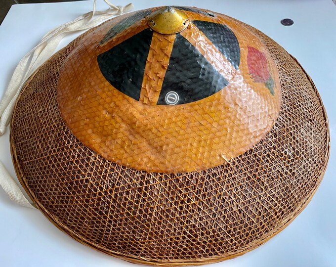 Vintage Chinese Rice Hat, Asian Sun Hat, Asian Conical Hat, Bamboo Rice ...