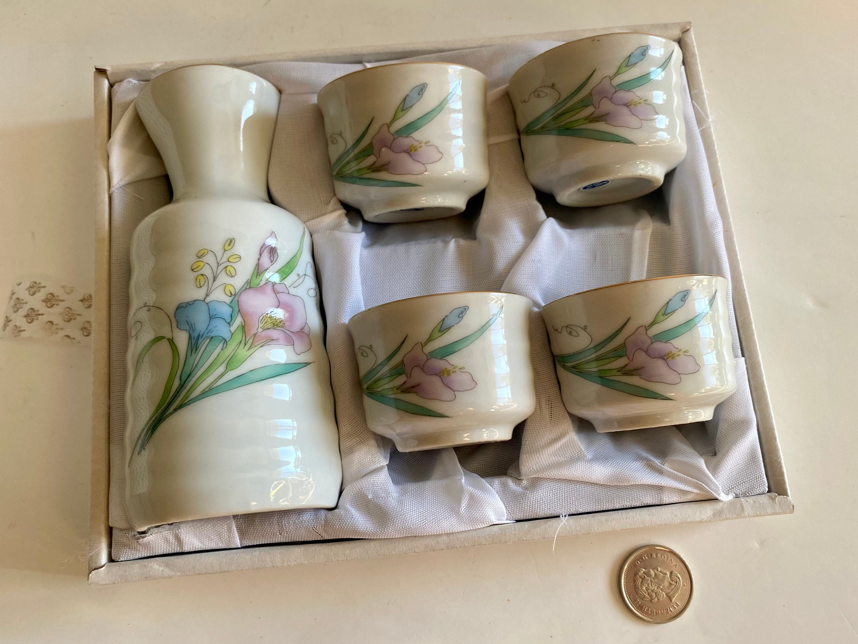 Vintage Japanese Sake Set, Midcentury Porcelain Sake Set, Japanese ...
