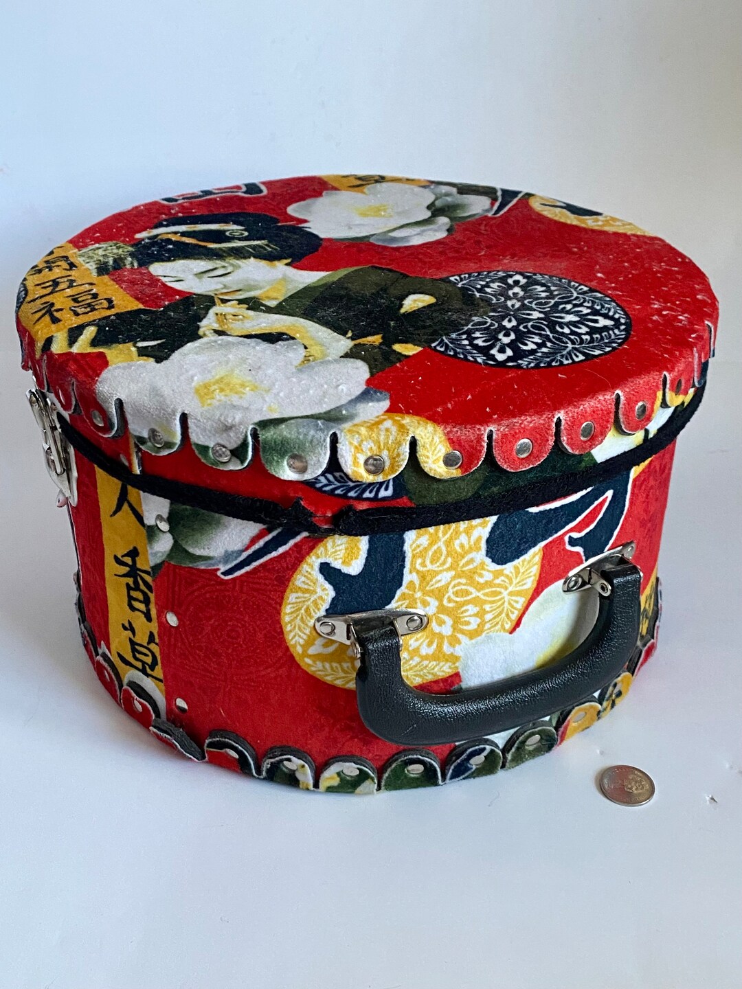 Vintage Hat Box, Japanese Theme Geisha Hat Storage Box, Round Red ...