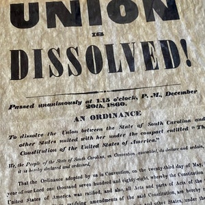 Vintage the Union is Dissolved Poster Replica, Charleston Mercury ...