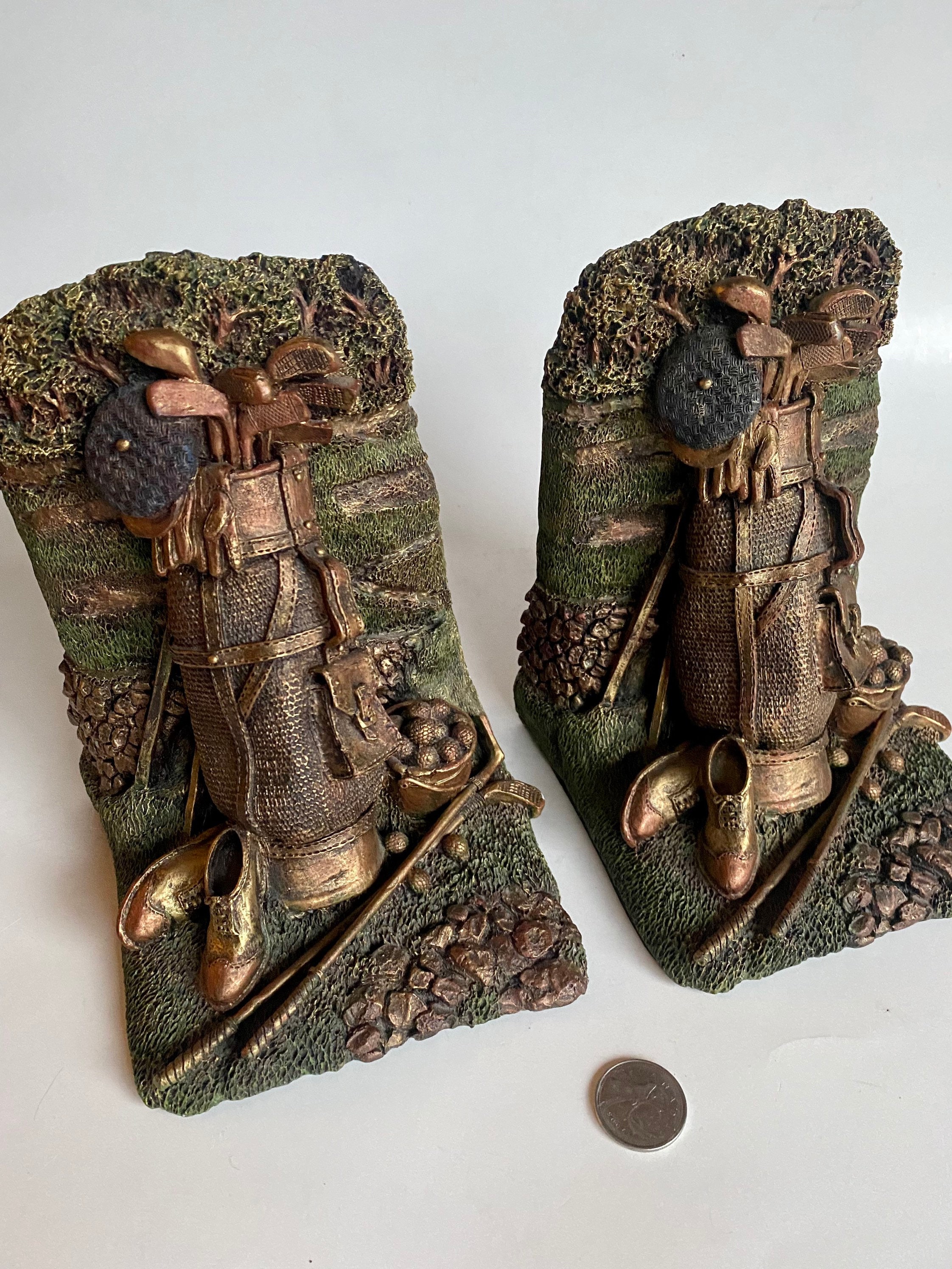 Vintage Golf Theme Bookends, Golf Clubs Balls Bookends, Old Time ...
