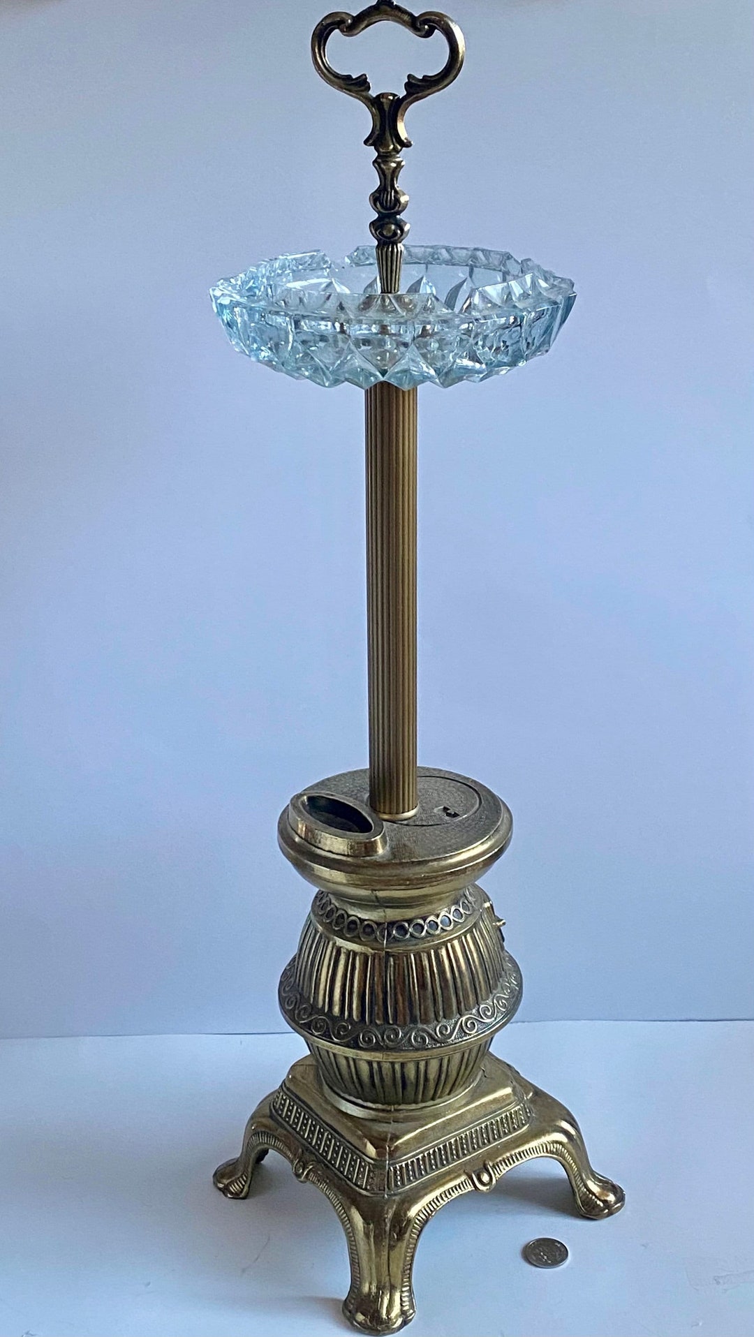 Vintage Stand up Glass Ashtray, Hollywood Regency Style Tall Ashtray ...