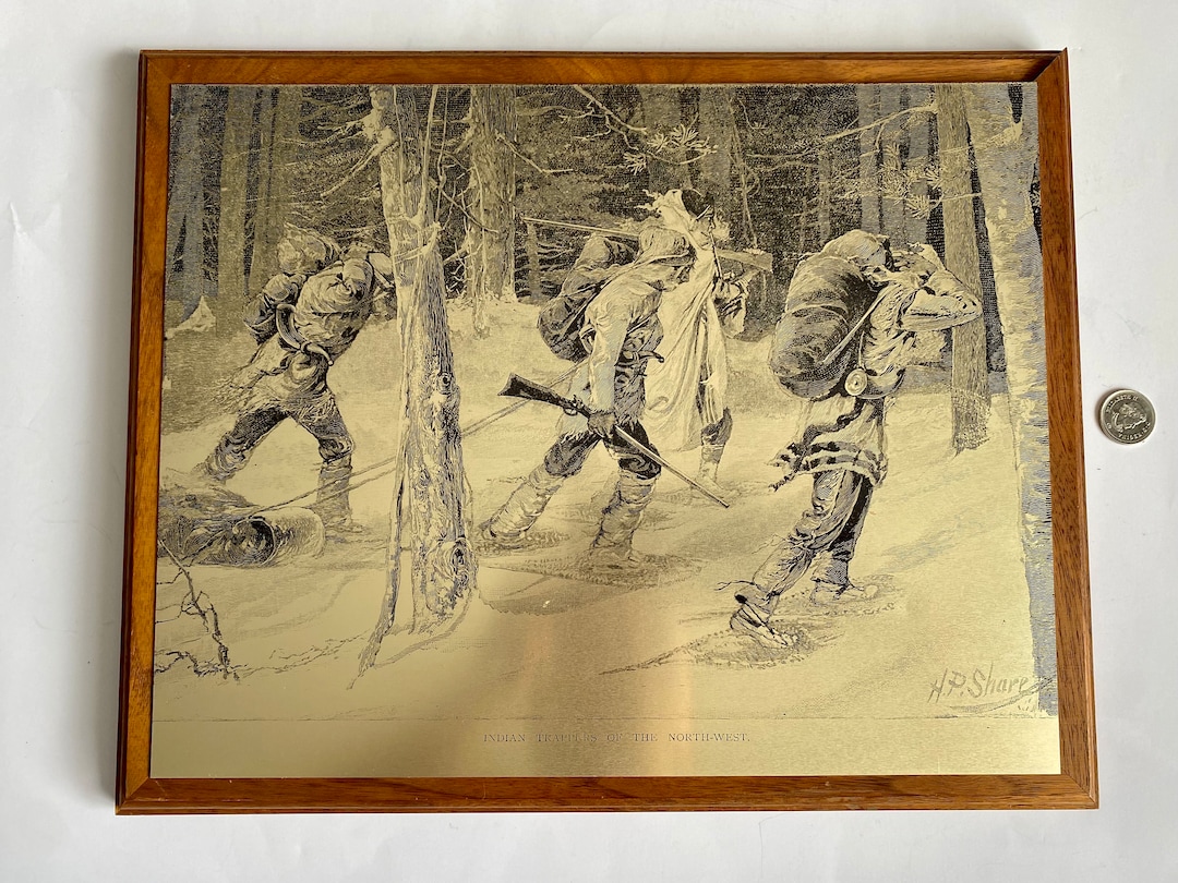Vintage Brass Etching Artwork, Indian Trappers of the North-west Acid ...