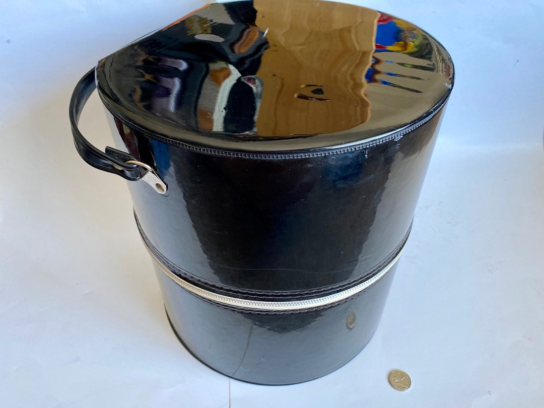 Vintage Hard Hat Box, Black Vinyl Hat Box Luggage, Vintage Travel ...
