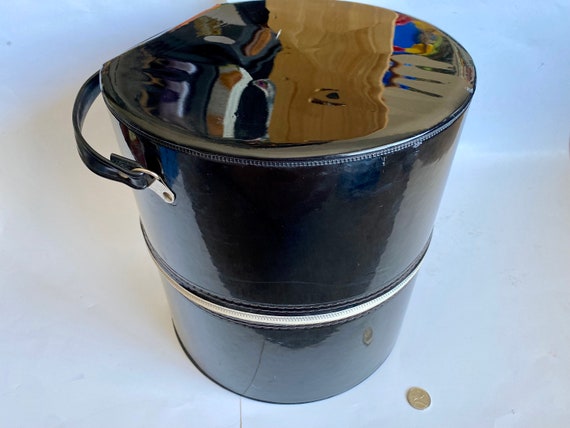Vintage Hard Hat Box, Black Vinyl Hat Box Luggage, Vi… - Gem