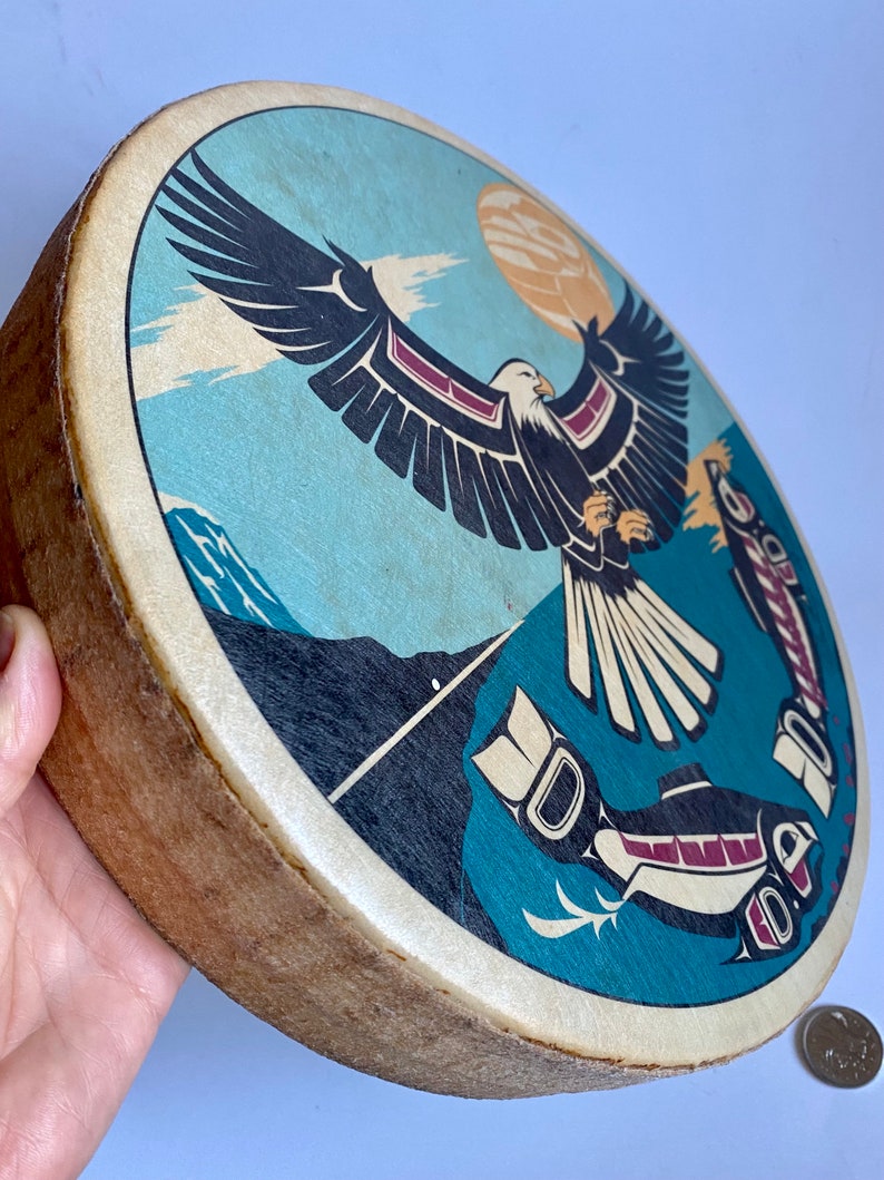 Native Canadian Hand Drum, Clarence Wells Eagle Drum, Indigenous Haida ...