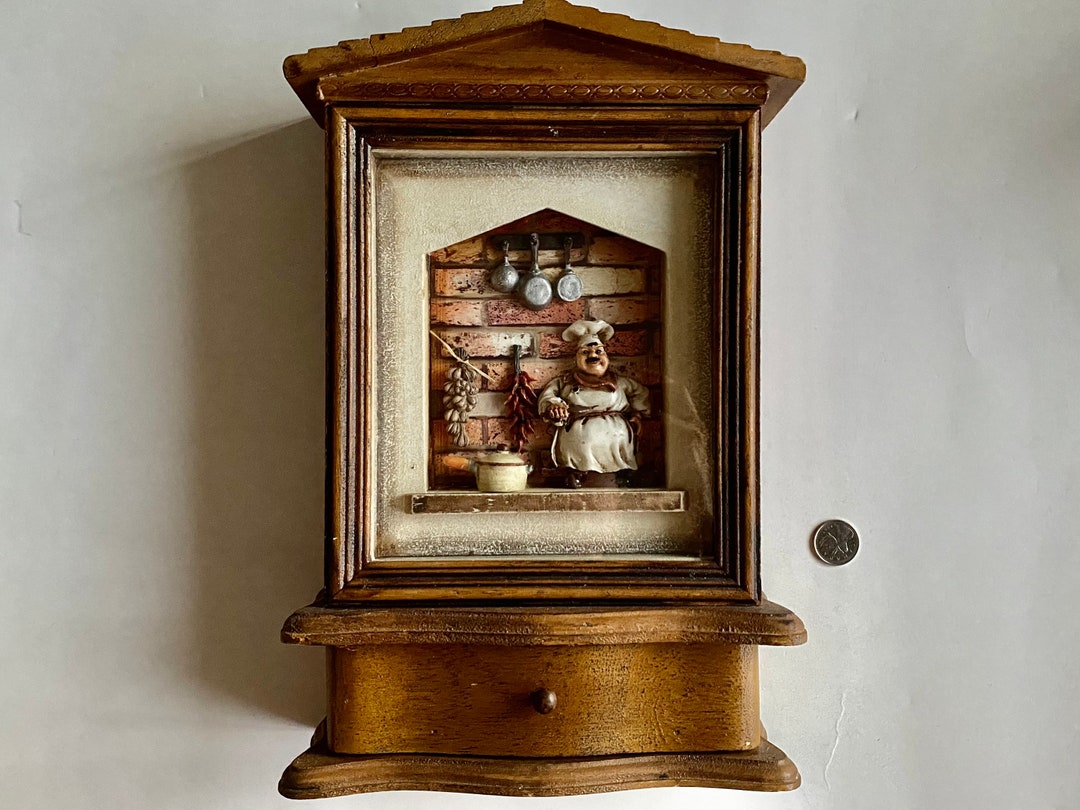Wooden Hidden Key Cabinet, Vintage Key Cabinet W/ Diorama, Kitchen ...