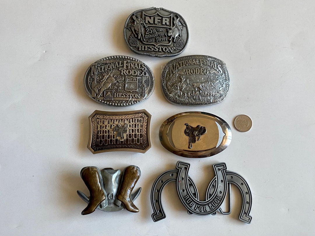 Vintage Collectible Pewter Belt Buckles, NFR Rodeo Buckles, Cowboy ...
