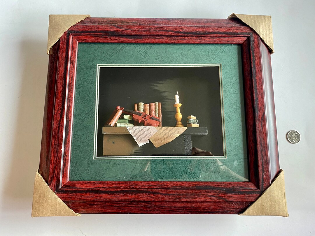 Vintage Still Life Shadowbox Display, Musician Theme 3D Diorama, Violin ...