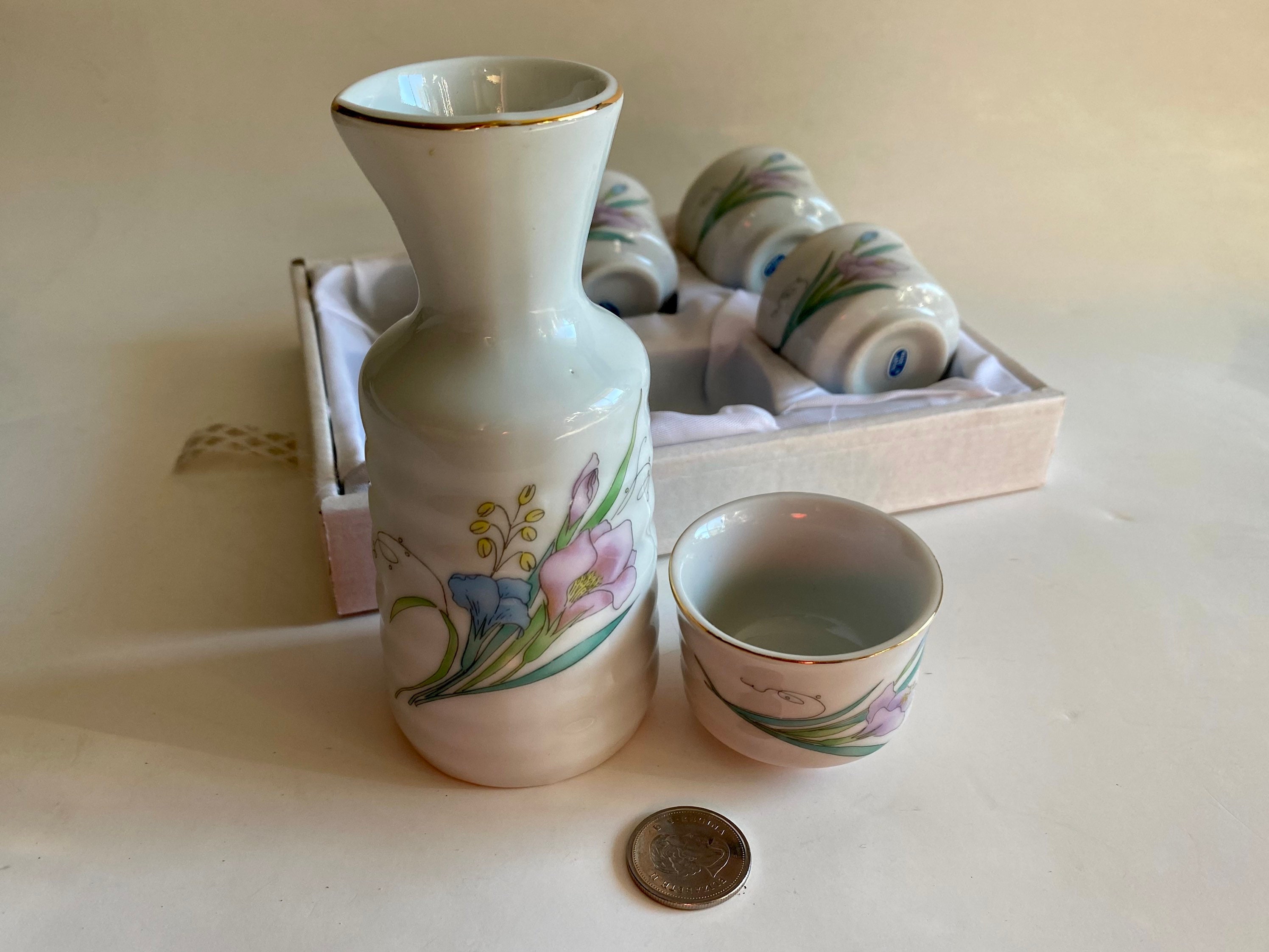 Vintage Japanese Sake Set, Midcentury Porcelain Sake Set, Japanese ...