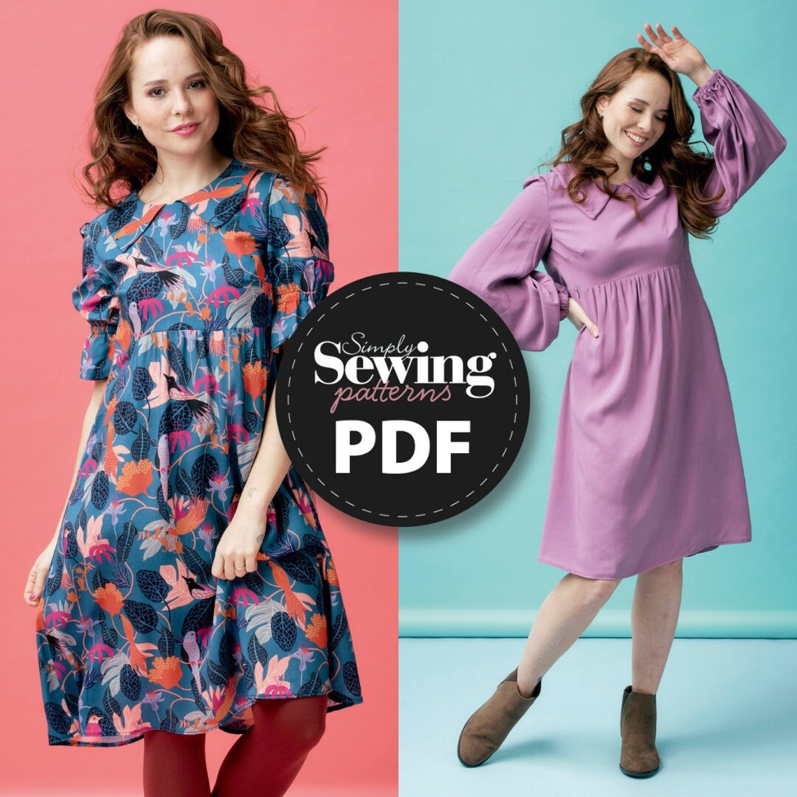 PDF Smock Dress Pattern, Peter Pan Collar, Bishop Frill Sleeve, Simply ...
