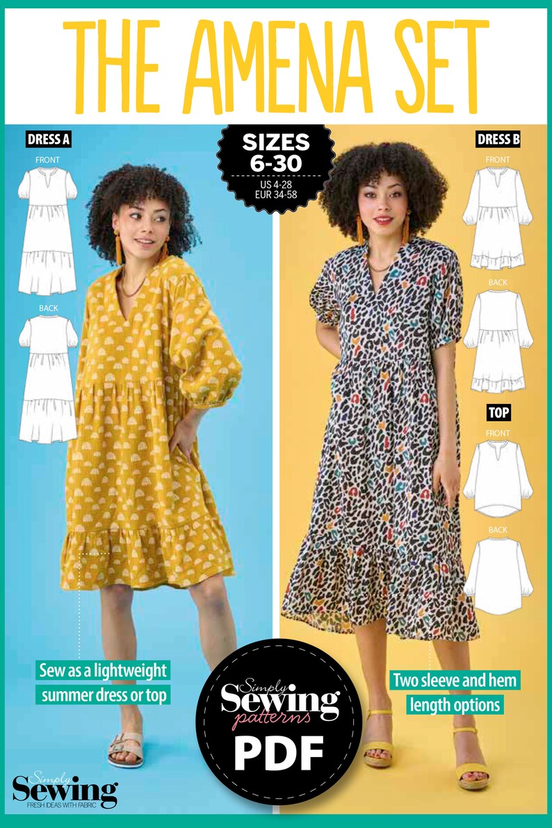 PDF Pattern, Amena Dress, Sewing Pattern, Summer Dress, Digital Sewing ...