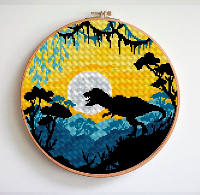 Set of 4 Dinosaurs Cross Stitch Pattern Landscape Cross Stitch | Etsy ...