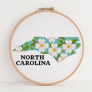 North Carolina Cross Stitch Pattern State Cross Stitch Pattern Floral ...