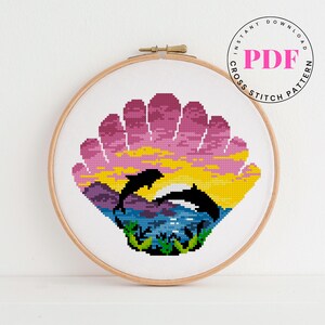 Set of 4 Seashell Cross Stitch Patterns Landscape Nature Ocean Sea ...