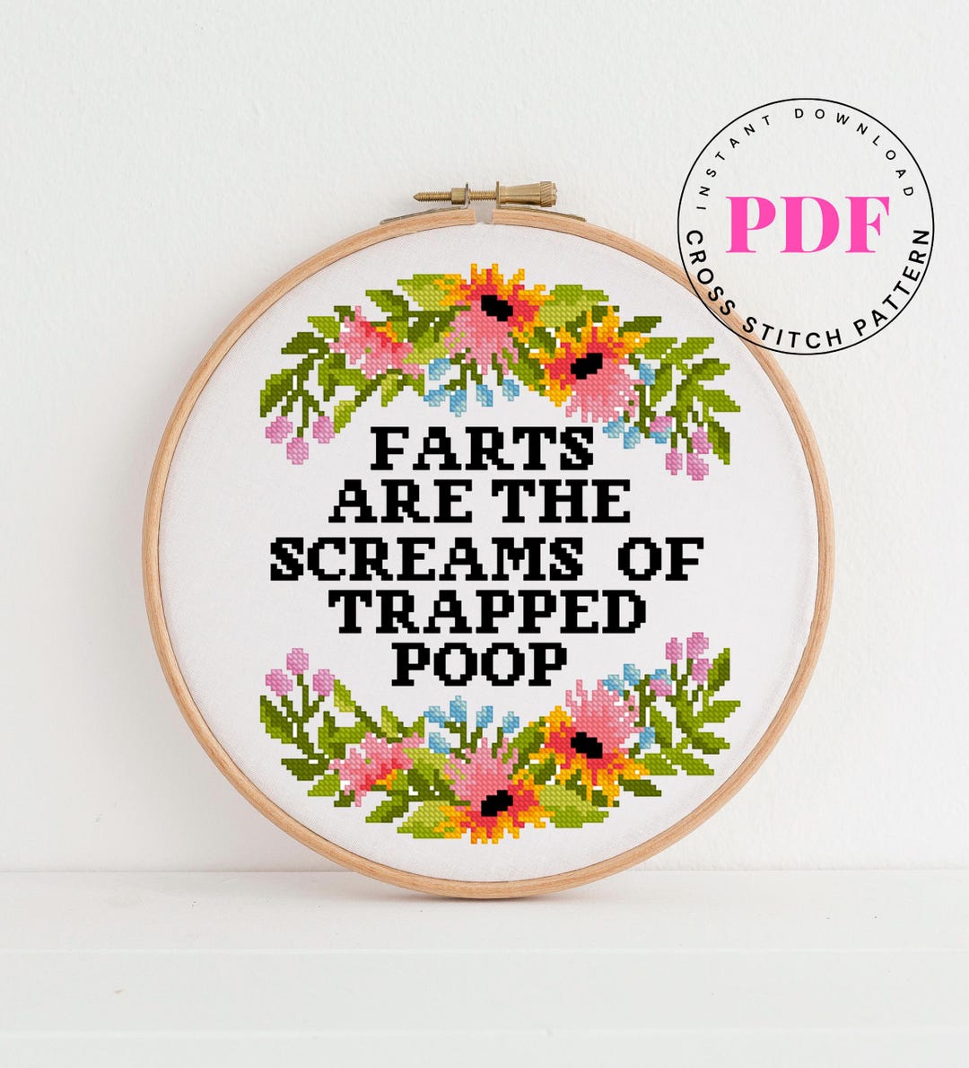Farts Are the Screams of Trapped Poop Funny Cross Stitch Pattern ...