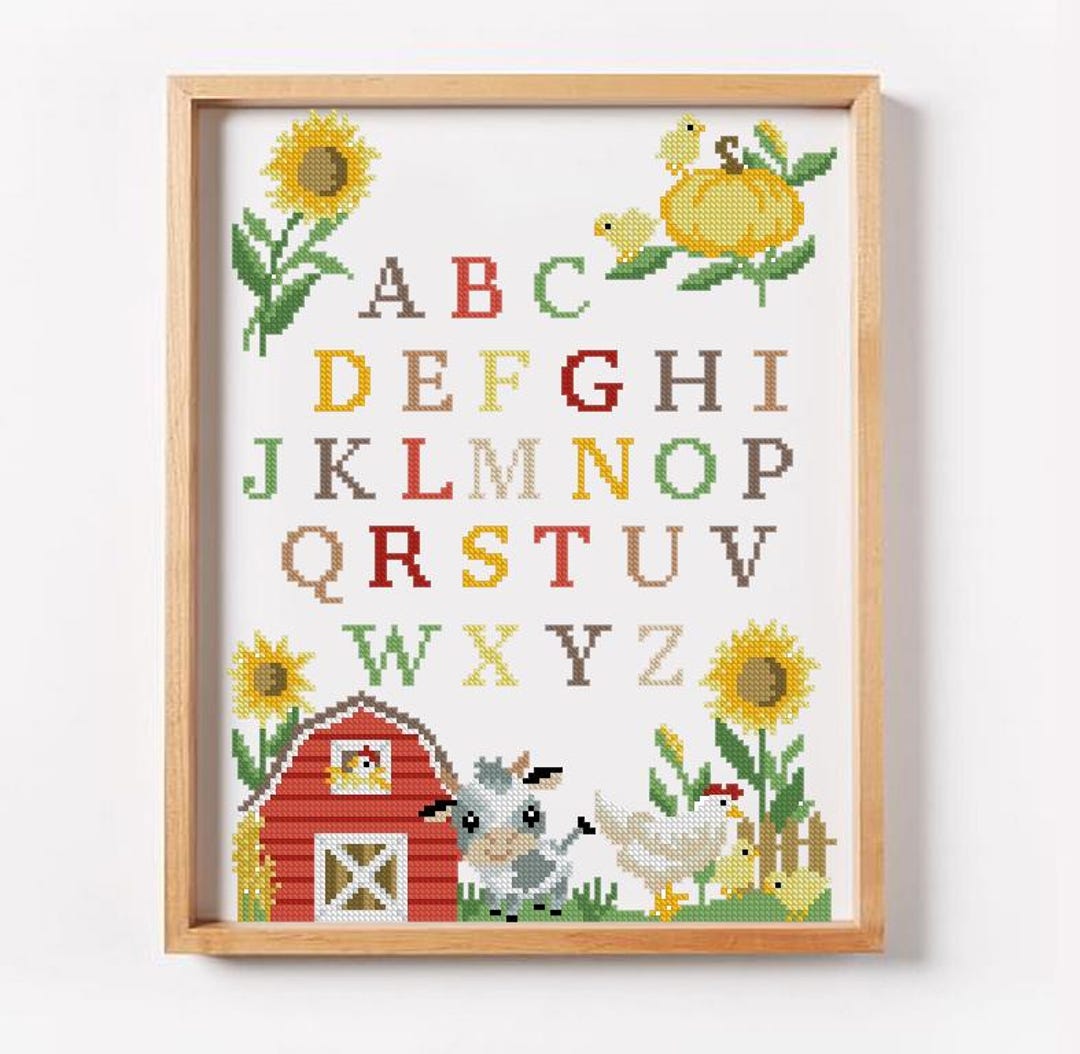 Farm Animal Alphabet Cross Stitch Pattern: Barnyard ABC Embroidery (PDF ...