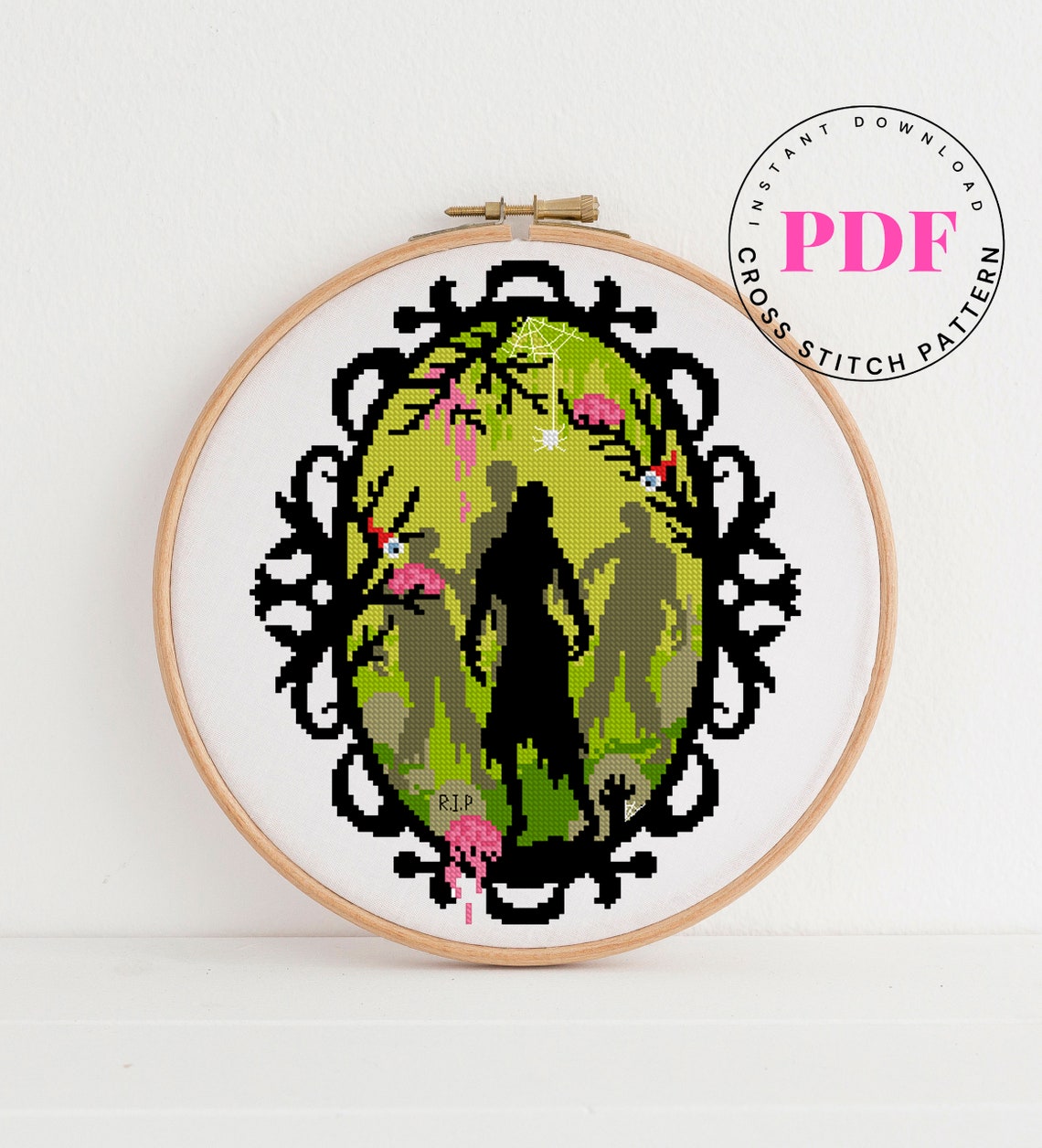 Spooky Mirror Counted Cross Stitch Pattern Zombie Cross Stitch - Etsy