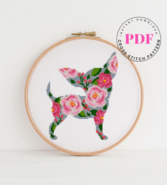 Chihuahua Dog Cross Stitch Pattern Floral Animal Cross Stitch | Etsy