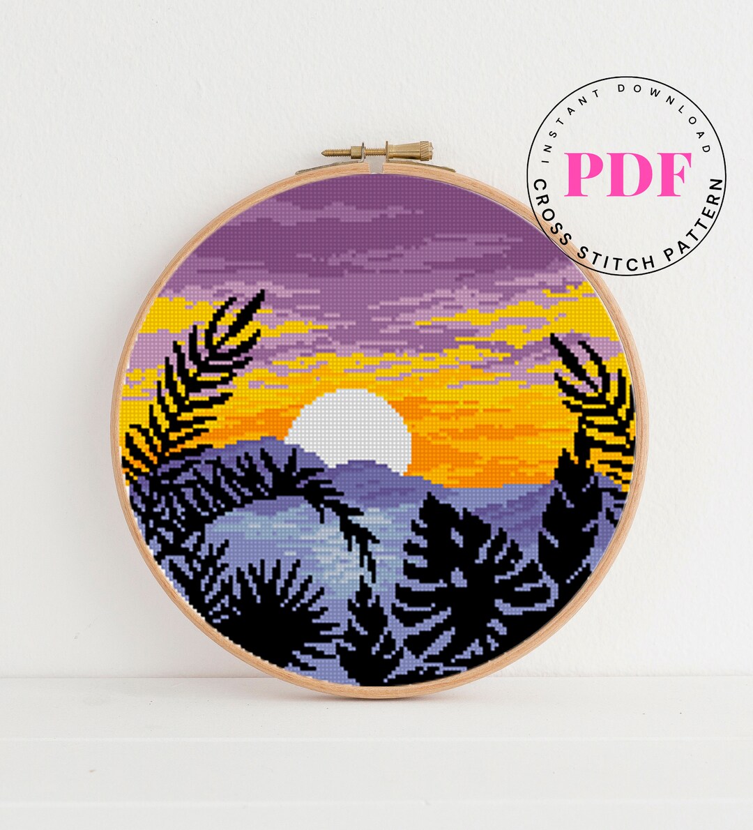 Landscape Cross Stitch Pattern Ocean Cross Stitch Design Palm Cross ...