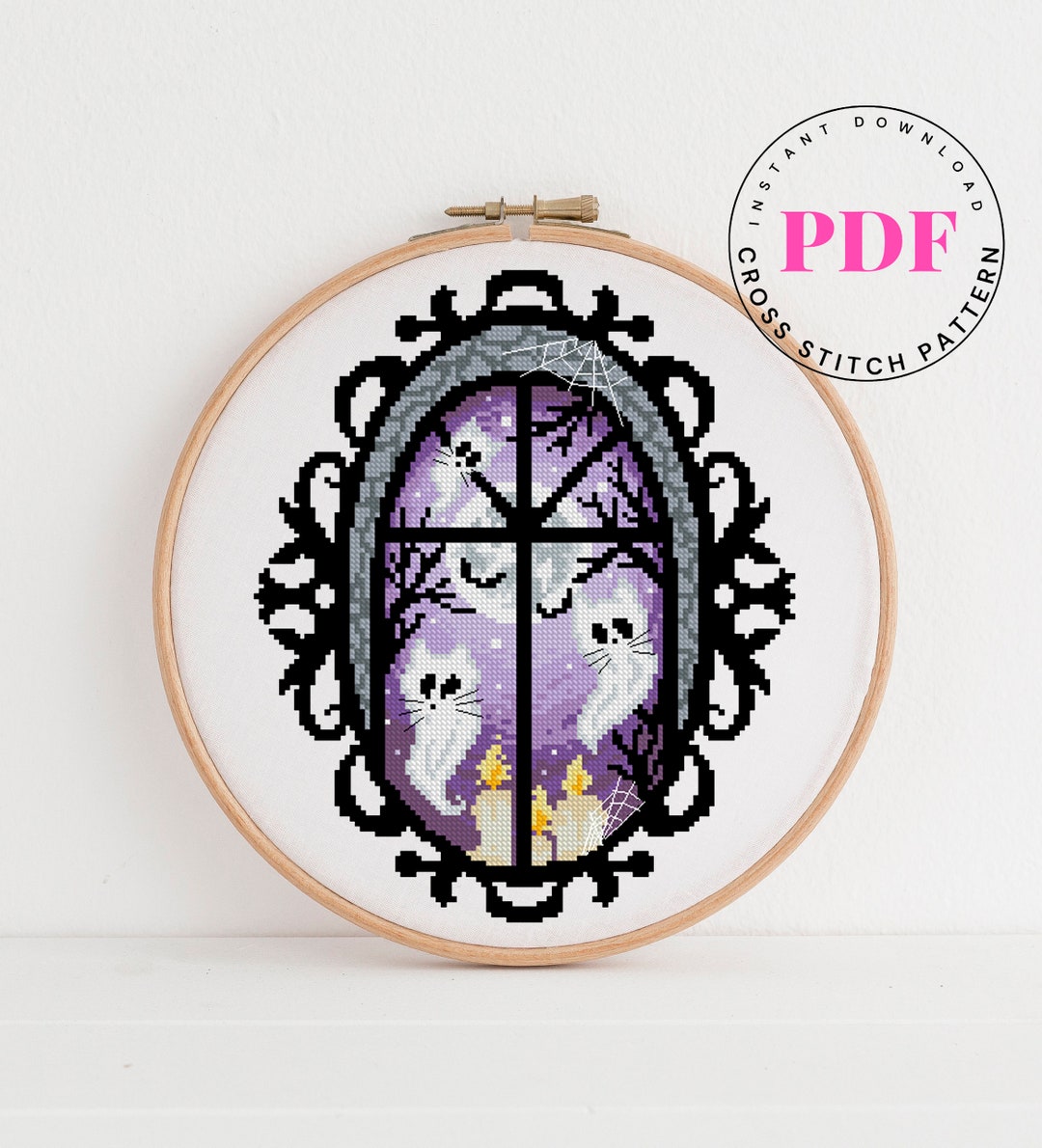 Ghost Cross Stitch Pattern Cat Ghost Cross Stitch Chart Spooky Gothic ...