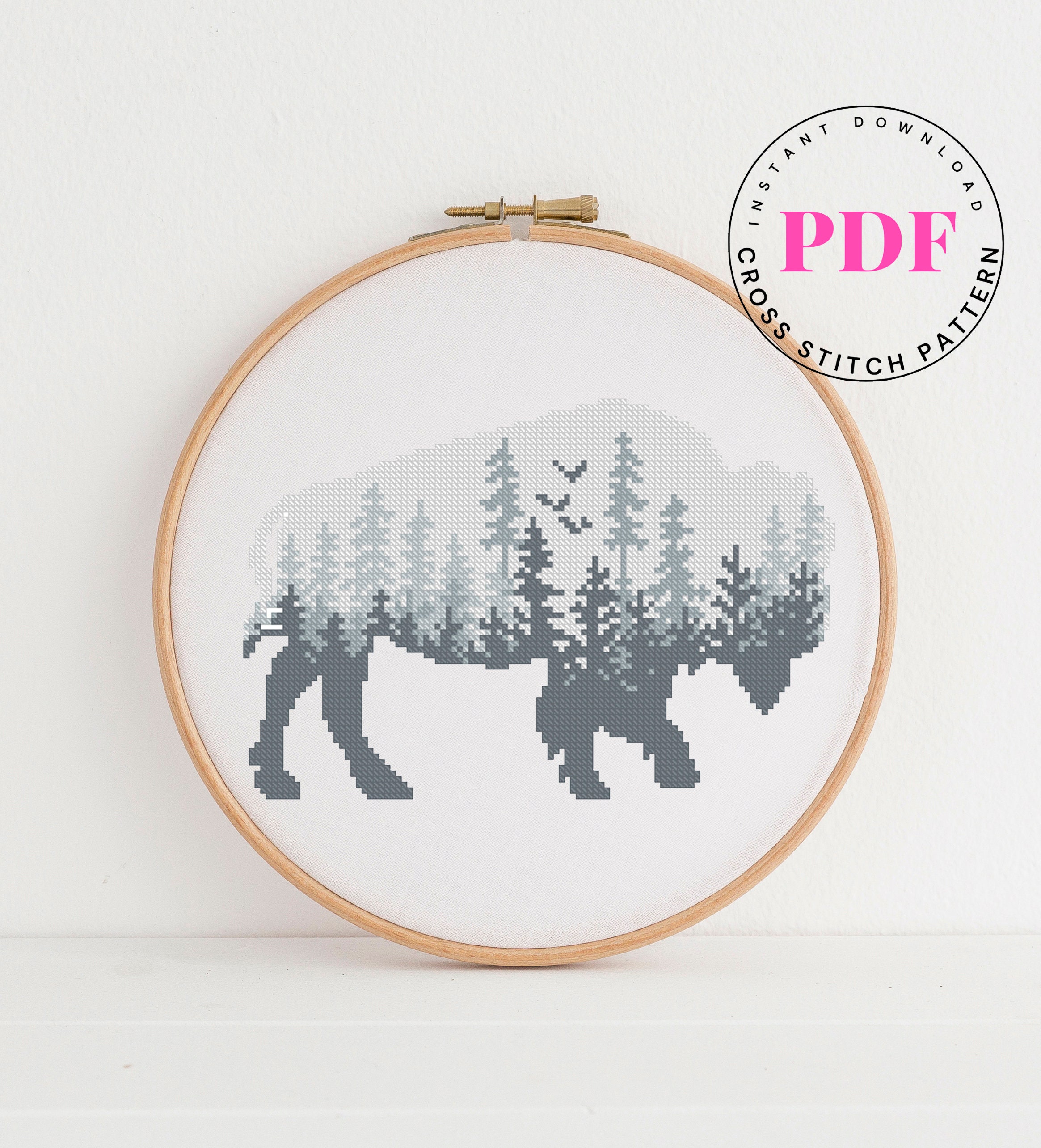 Buffalo Cross Stitch Pattern Forest Cross Stitch Chart Modern ...
