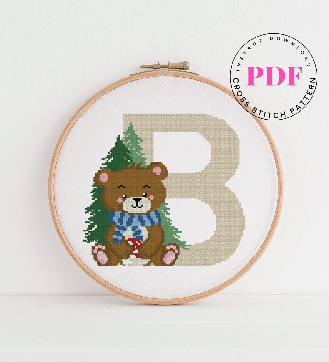 Letter B Cross Stitch Pattern Baby Alphabet Baby Nursery Decor Bear ...