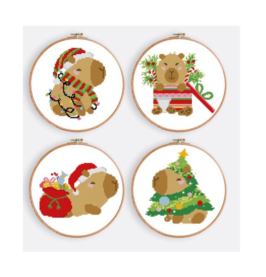 Set of 4 Christmas Capybaras Cross Stitch Pattern Animal Nature ...
