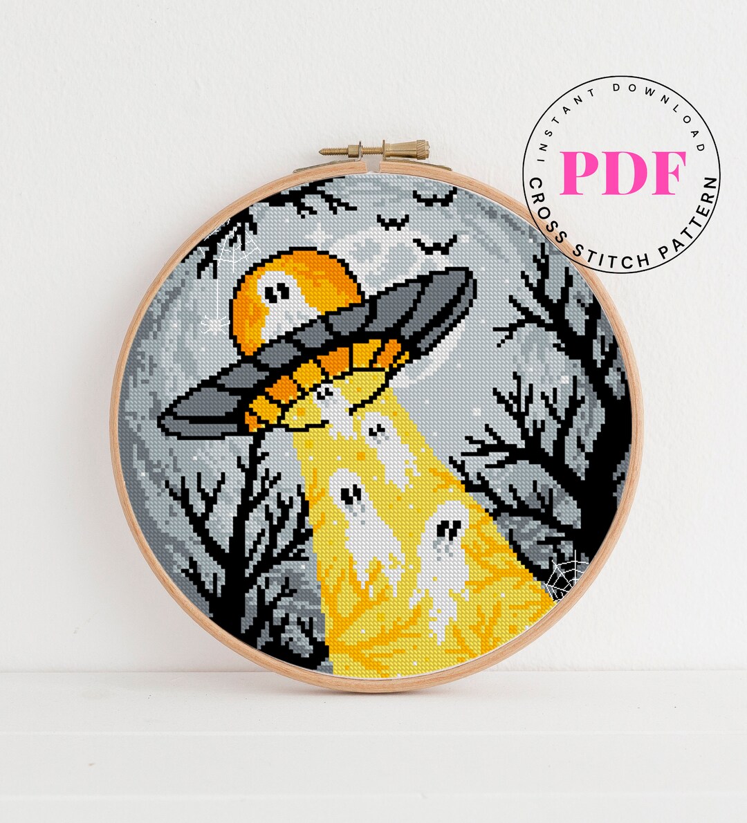 Ghost Cross Stitch Pattern UFO Cross Stitch Design Spooky - Etsy