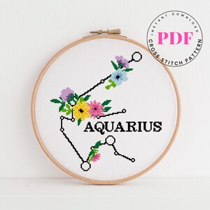 Zodiac Constellation Cross Stitch Pattern Set – 12 Floral Astrology ...