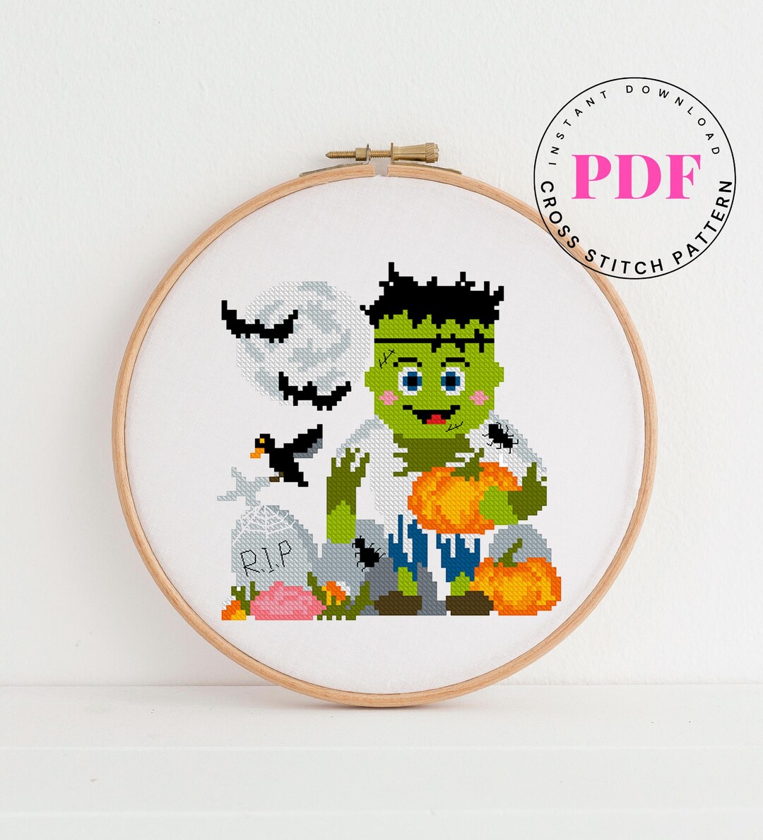 Cute Halloween Cross Stitch Pattern Easy Cross Stitch Chart Spooky ...