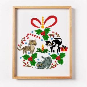 Christmas Cross Stitch Pattern Cute Cat Cross Stitch Chart New - Etsy