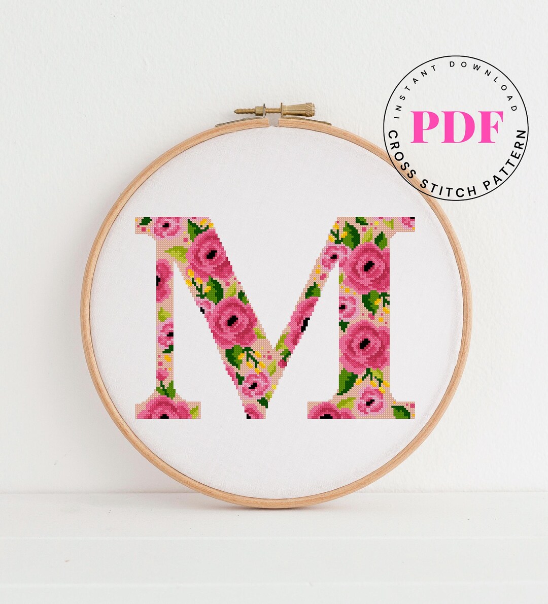 Letter M Floral Modern Cross Stitch Pattern Easy Cross Stitch Chart ...