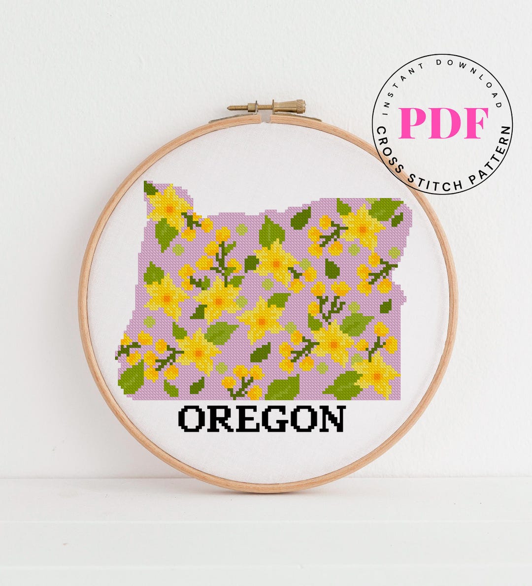 Oregon Cross Stitch Pattern USA State Modern Floral Counted Cross ...