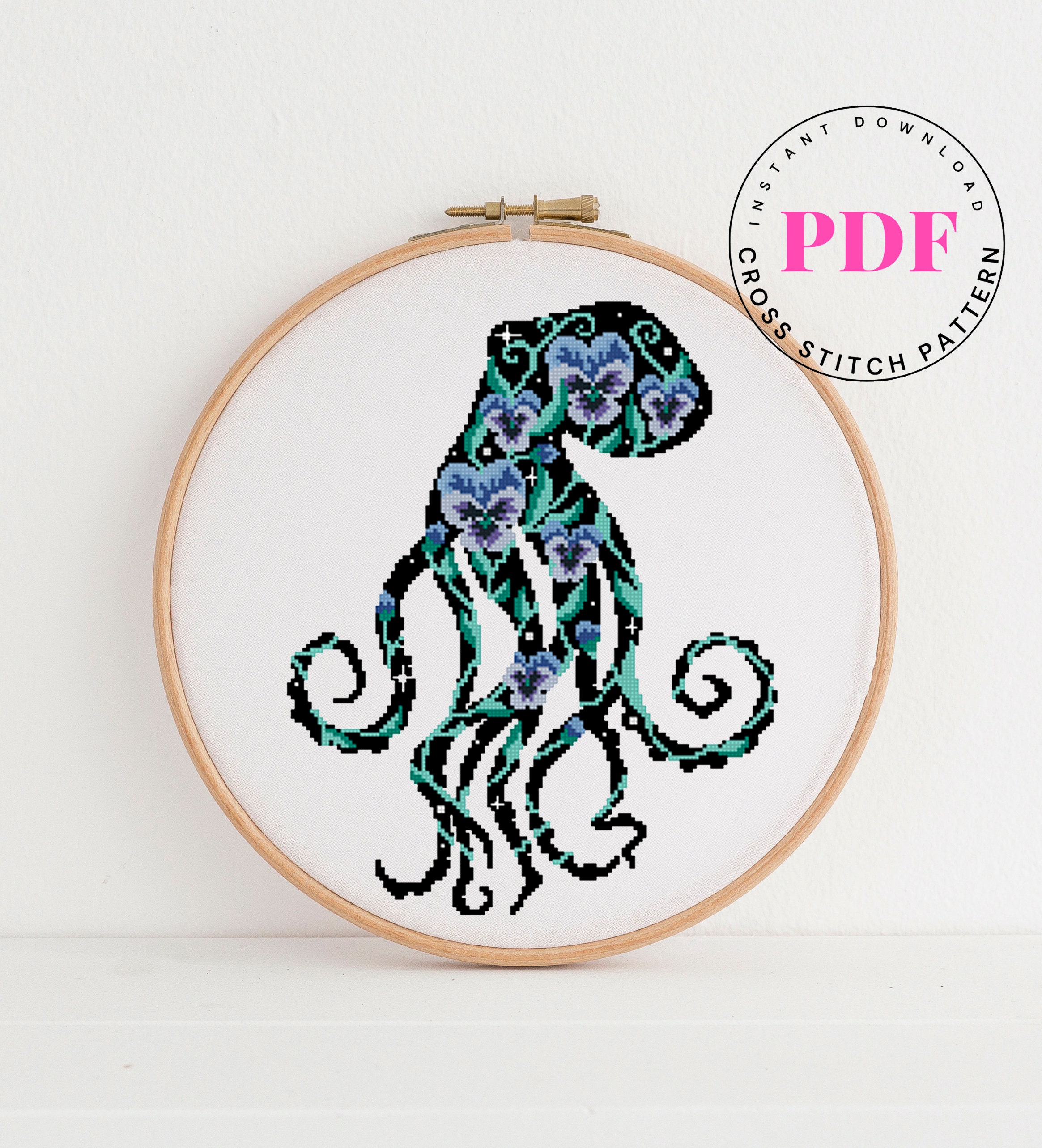Octopus Counted Cross Stitch Pattern Floral Cross Stitch - Etsy