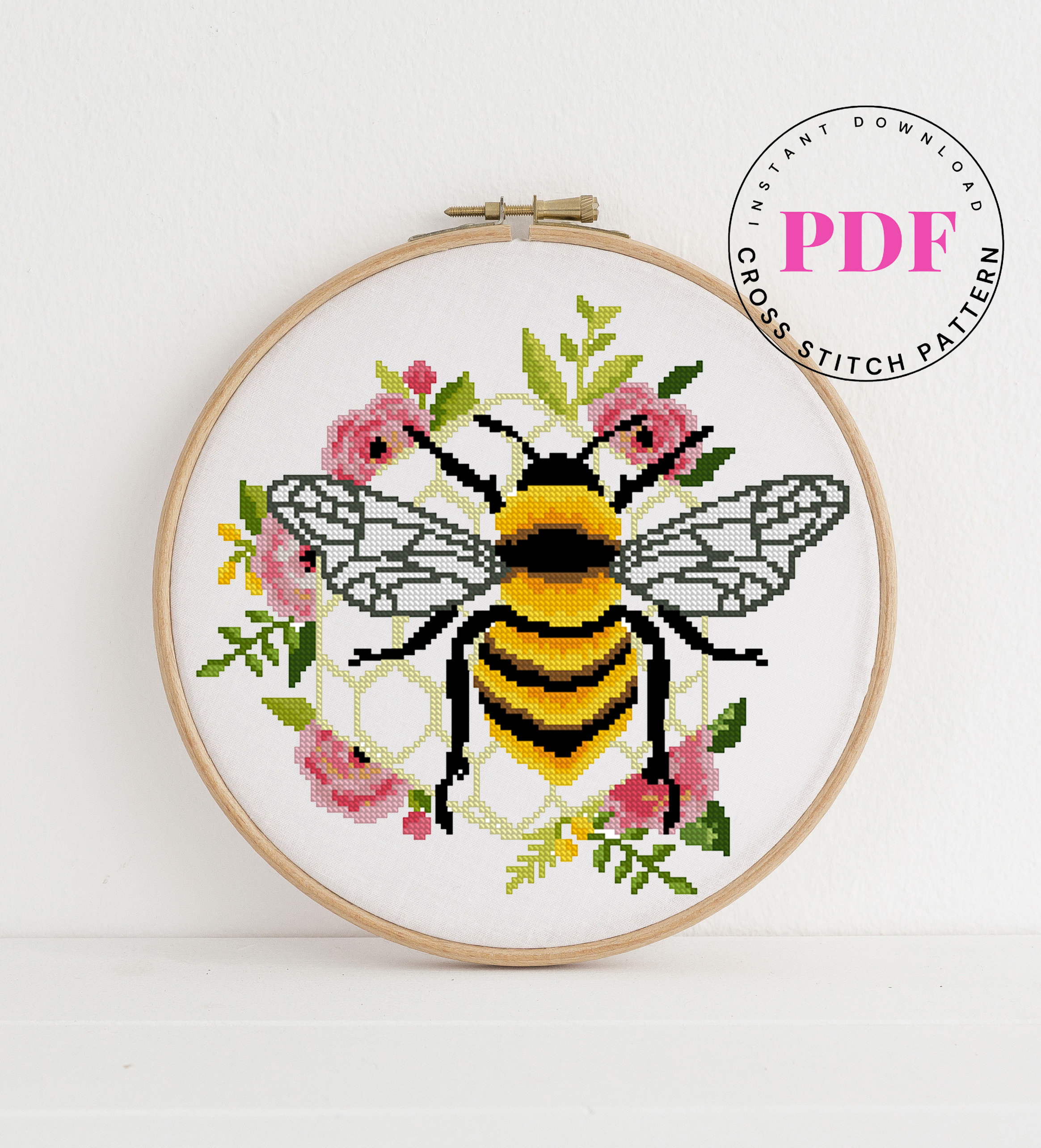 Bee Cross Stitch Pattern Flowers Cross Stitch Pattern Easy | Etsy